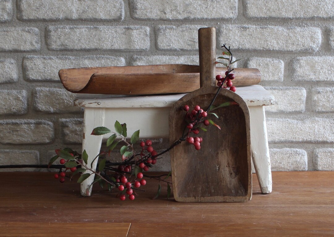Antique Wooden Scoop | Hand-carved, Primitive Grain Shovel, Flour Scoop ...