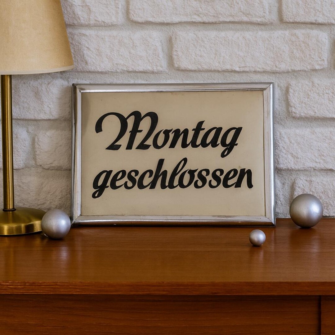 Authentic Vintage Shop Sign | Monday Closed | Original Old Foil Metal ...
