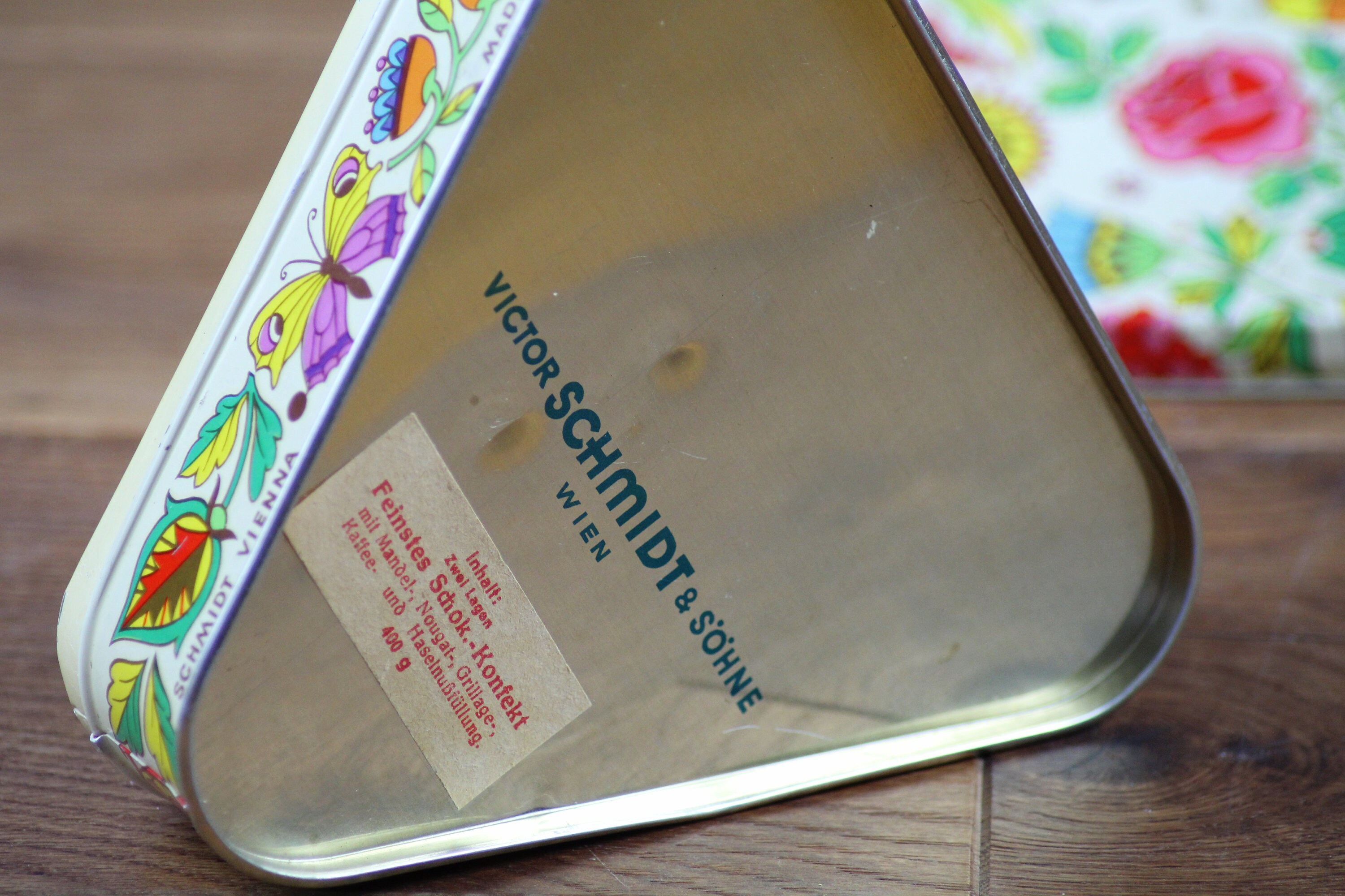 Vintage Advertising Tin Box | Rare Triangular Shape | Colorful Flowers ...