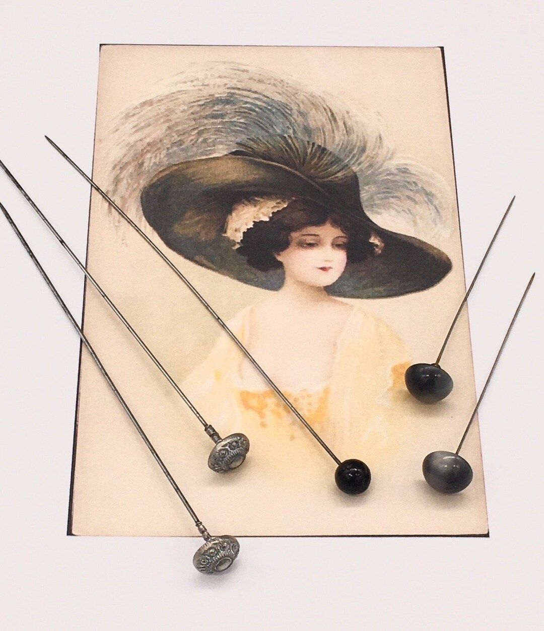 Antique Long Hat Pins | Silver, Grey, and Black | Set of 5 Round ...