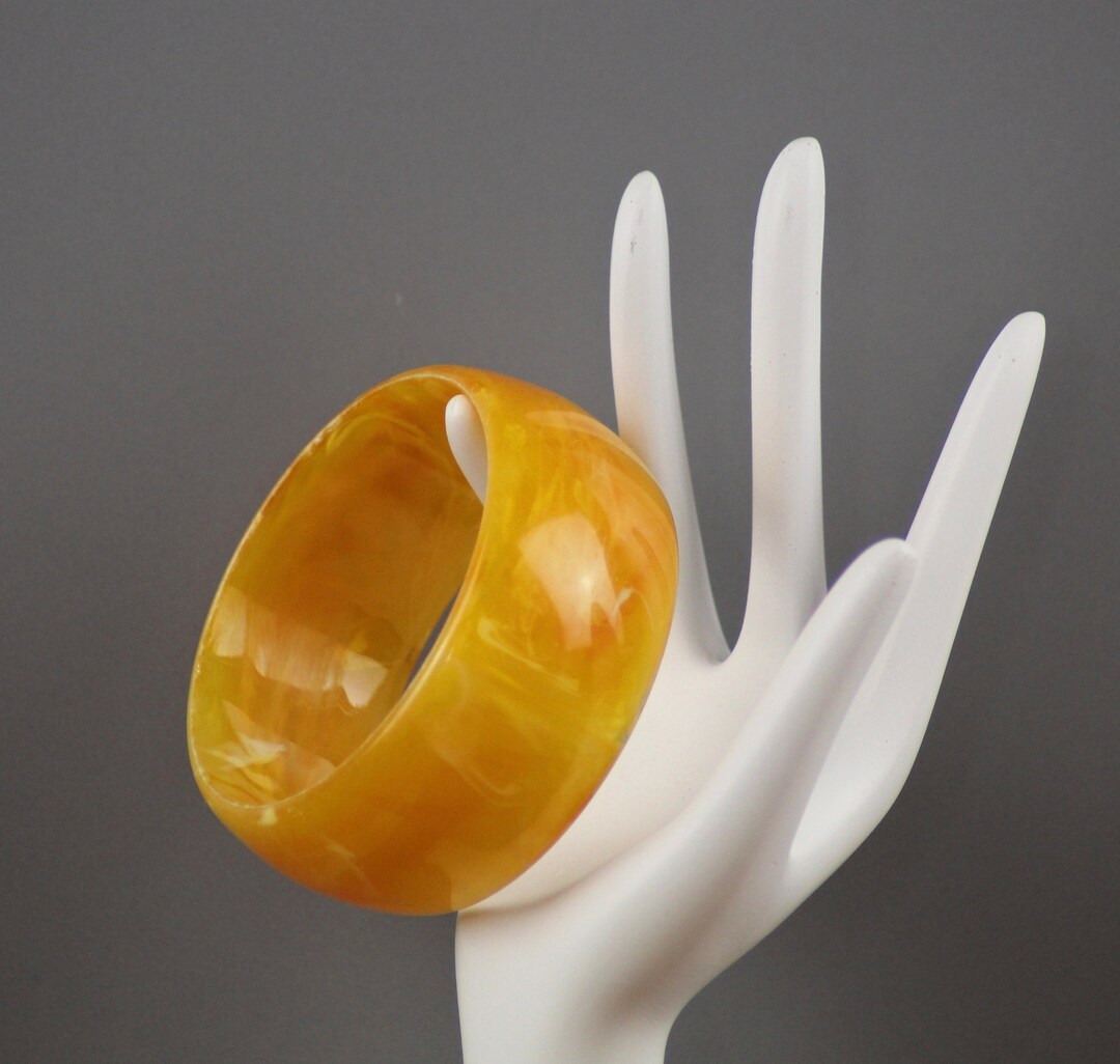 1960s Bangle Bracelet | Lucite Celluloid Orange, Yellow | 60s, Mid ...