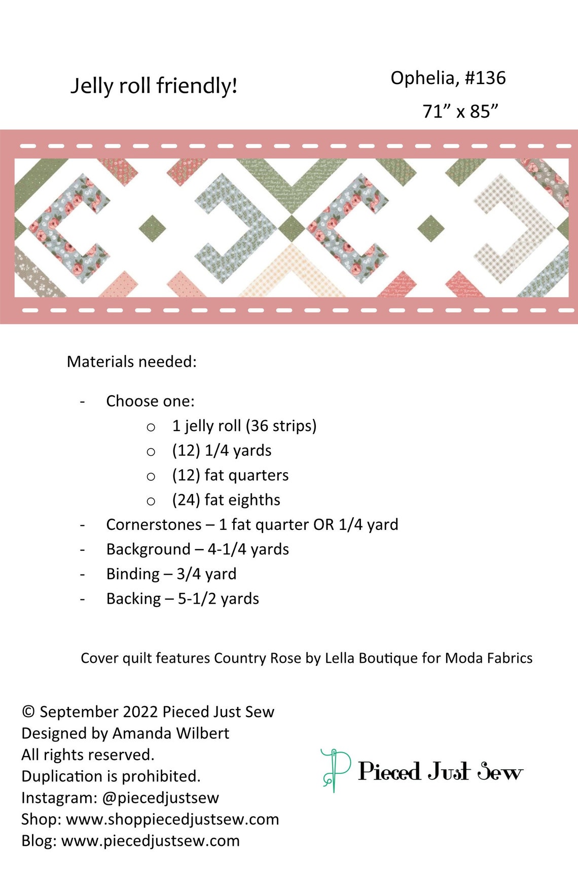 Ophelia PDF Digital Quilt Pattern by Pieced Just Sew Jelly - Etsy