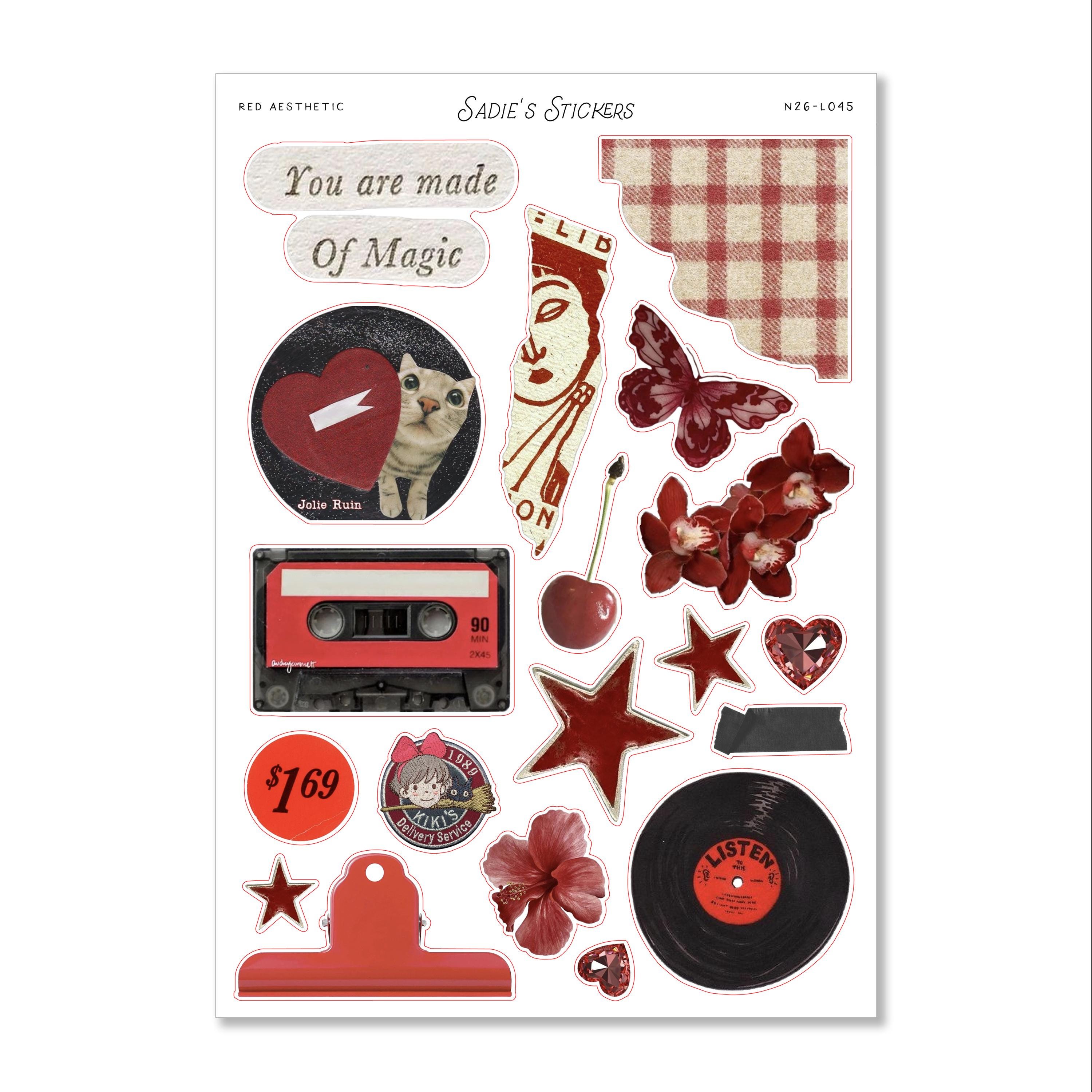 Red Aesthetic • Junk Journal Sticker Sheet • Trinkets & Tidbits ...