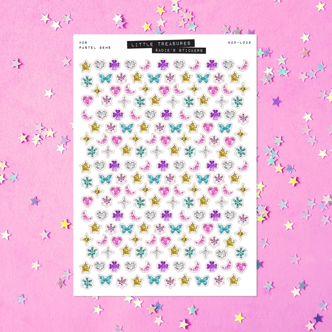 Pastel Gems • Little Treasures • Junk Journal Sticker Sheet • Trinkets ...