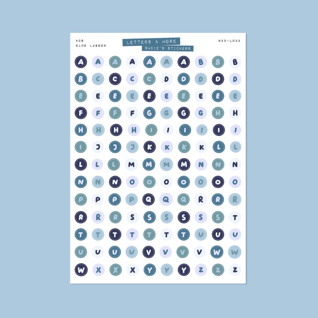 BLUE LAGOON Circle Alphabet Stickers • Junk Journal Sticker Sheet ...