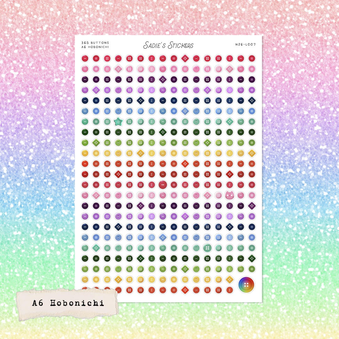 365 Buttons • A6 HOBONICHI • 365 Days Check-off Stickers • Junk Journal ...
