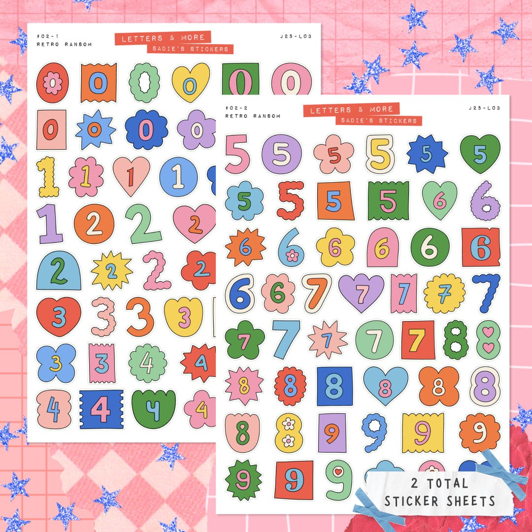 Retro Ransom Numbers SET • Junk Journal Sticker Sheets • Typography ...