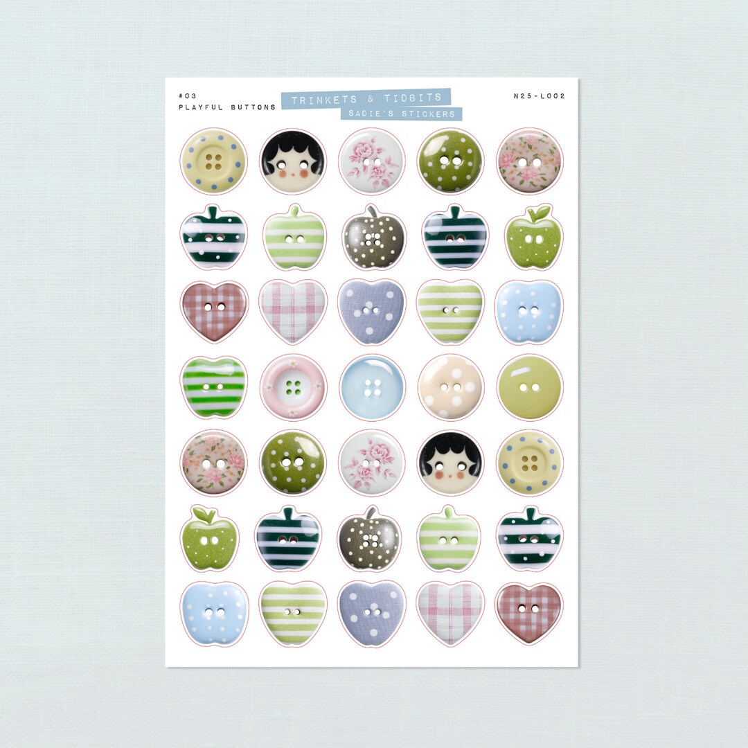 Playful Buttons • Junk Journal Sticker Sheet • Trinkets & Tidbits ...