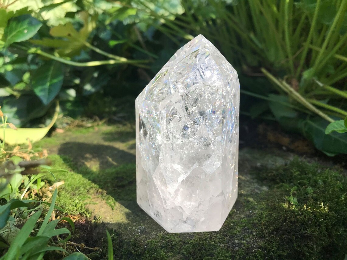 Large Fire & Ice Crackle Quartz Crystal generator tower point | Etsy