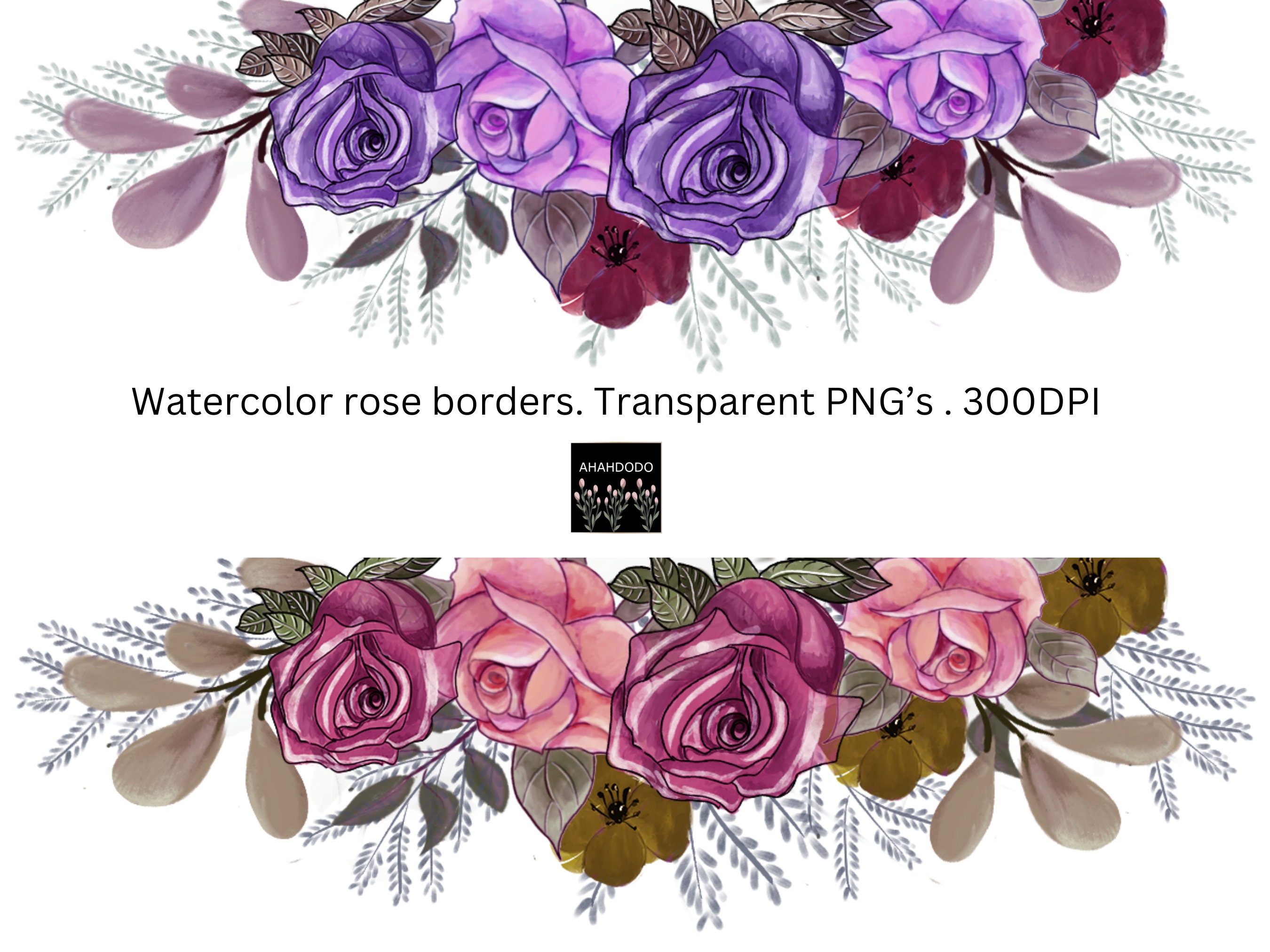 Watercolor Floral Border Designs | Instant Download | Digital ...