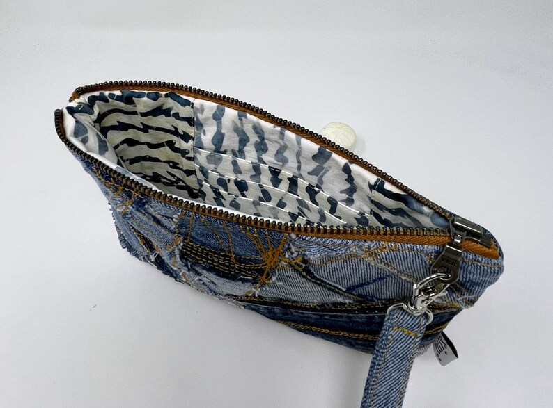 Old Blue Jeans Denim Wristlet-with Card Slots-detachable Strap-carry ...