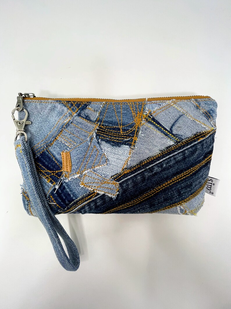Old Blue Jeans Denim Wristlet-with Card Slots-detachable Strap-carry ...