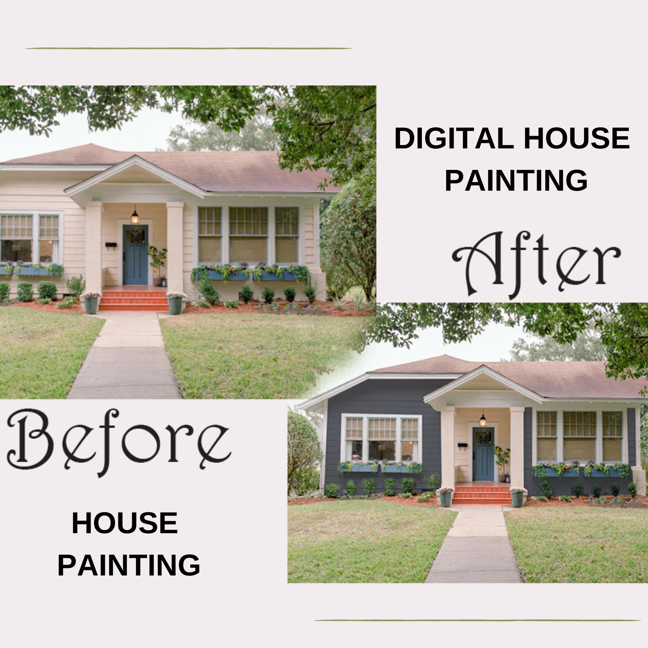 Digital House Painting, Exterior Color Schemes, Exterior Painting - Etsy