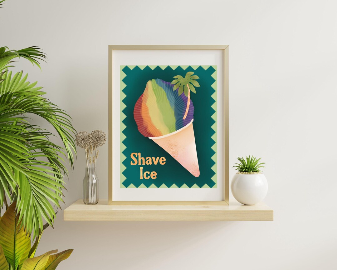 Shave Ice Stamp Art Wall Hanging, Tropical Rainbow Print, Digital ...