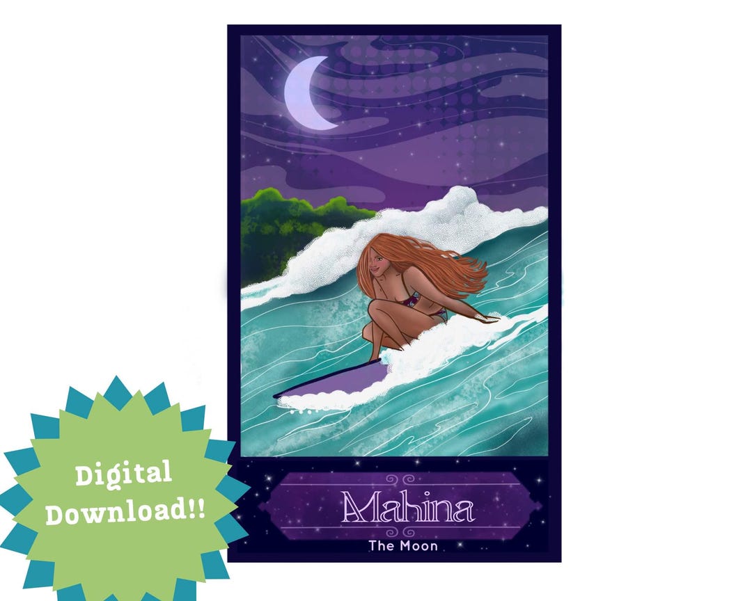 Moon Tarot Card, Mahina Hawaiian Tarot Digital Download With Surfer ...