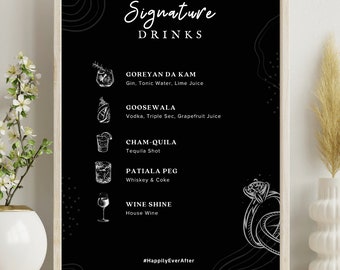 Classy Pink Bar Menu for Indian/punjabi/desi Wedding | Signature Drinks ...