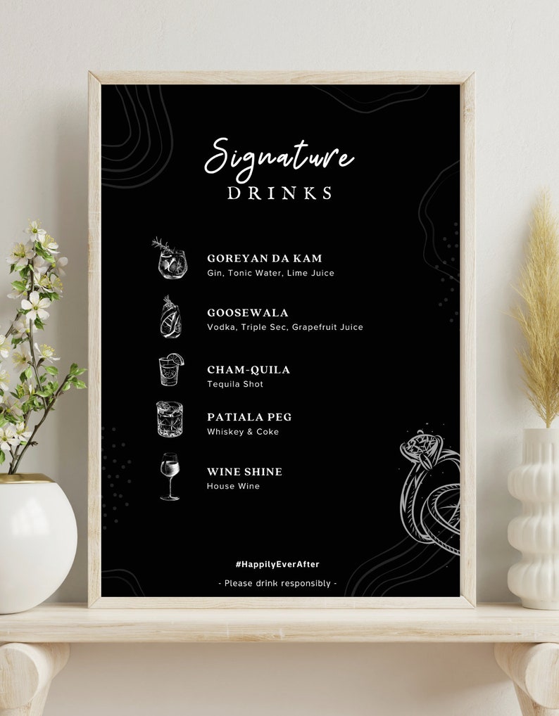 Classy Bar Menu for Indian/punjabi/desi Wedding | Signature Drinks ...