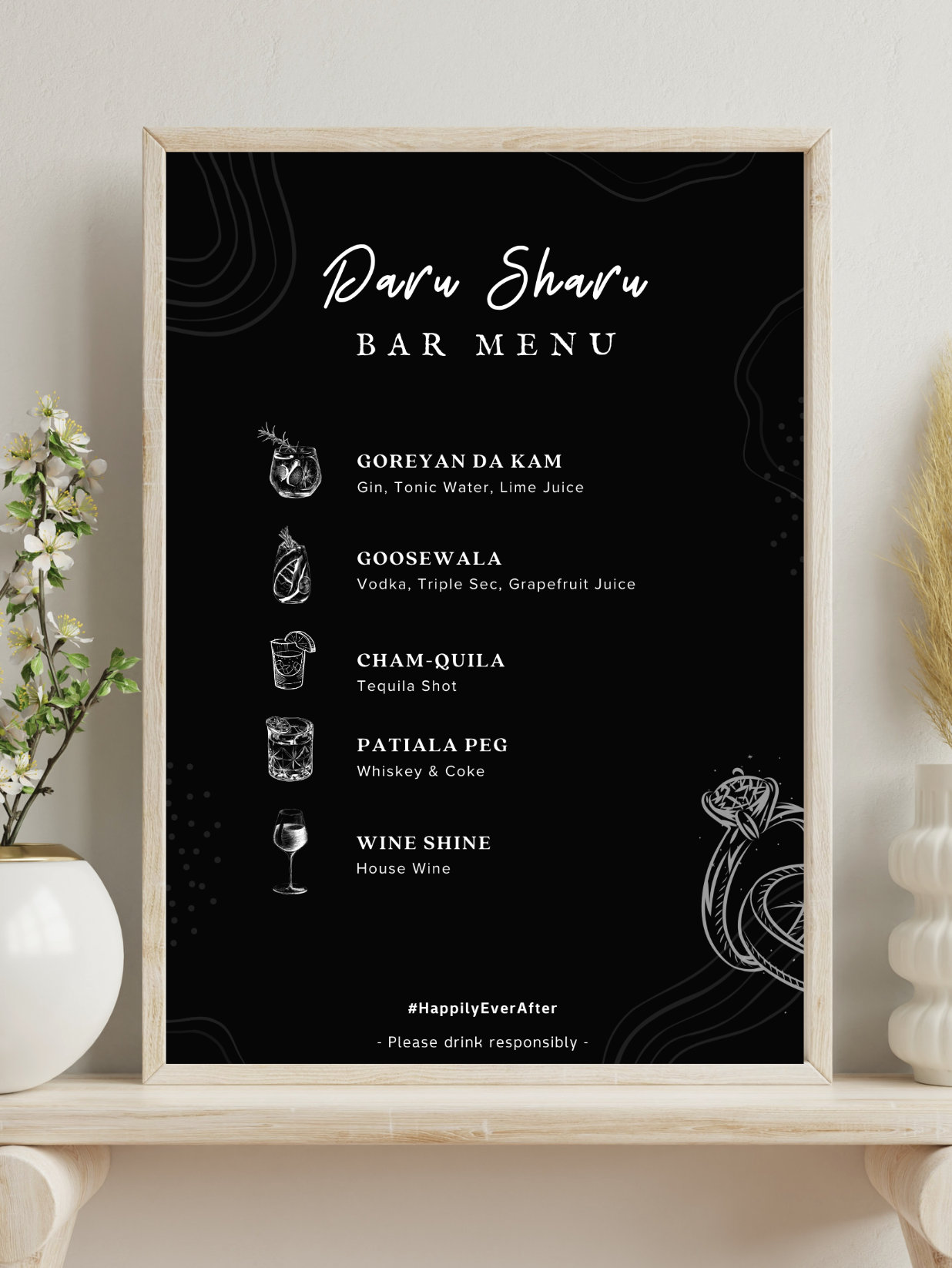 Classy Bar Menu for Indian/punjabi/desi Wedding | Daru Sharu Cocktail ...