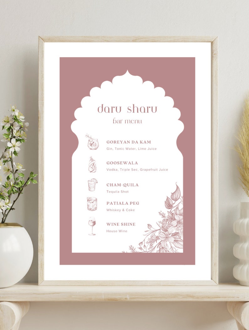 Classy Pink Bar Menu for Indian/punjabi/desi Wedding | Signature Drinks ...