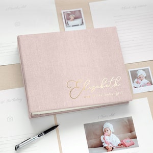 First Year Baby Girl Memory Book, Personalized Linen Baby Boy Photo ...