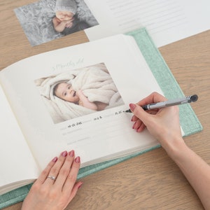 First Year Baby Memory Book, Personalized Linen Baby Photo Album ...