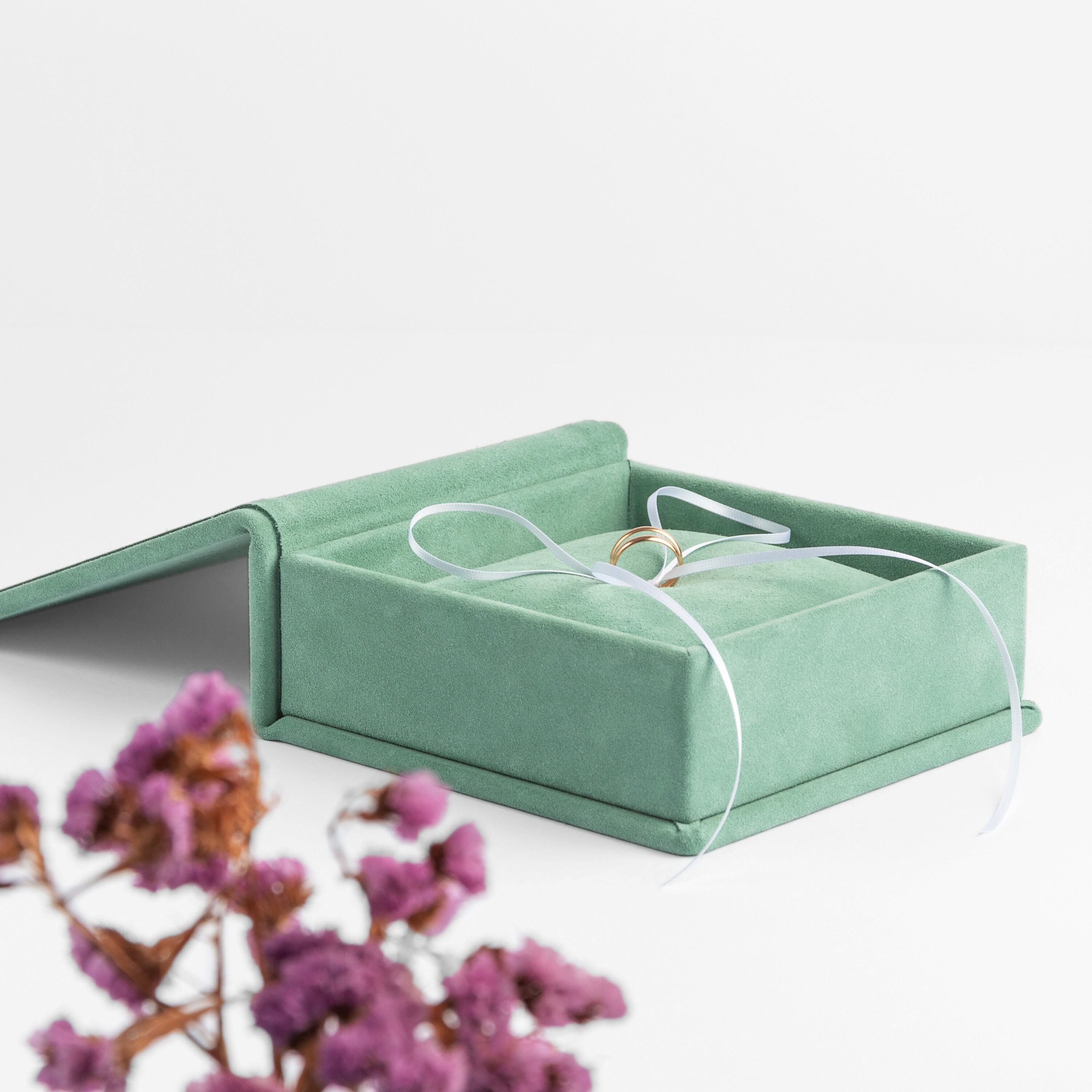 Green Wedding Ring Box Suede Ring Box Ring Bearer Box With | Etsy