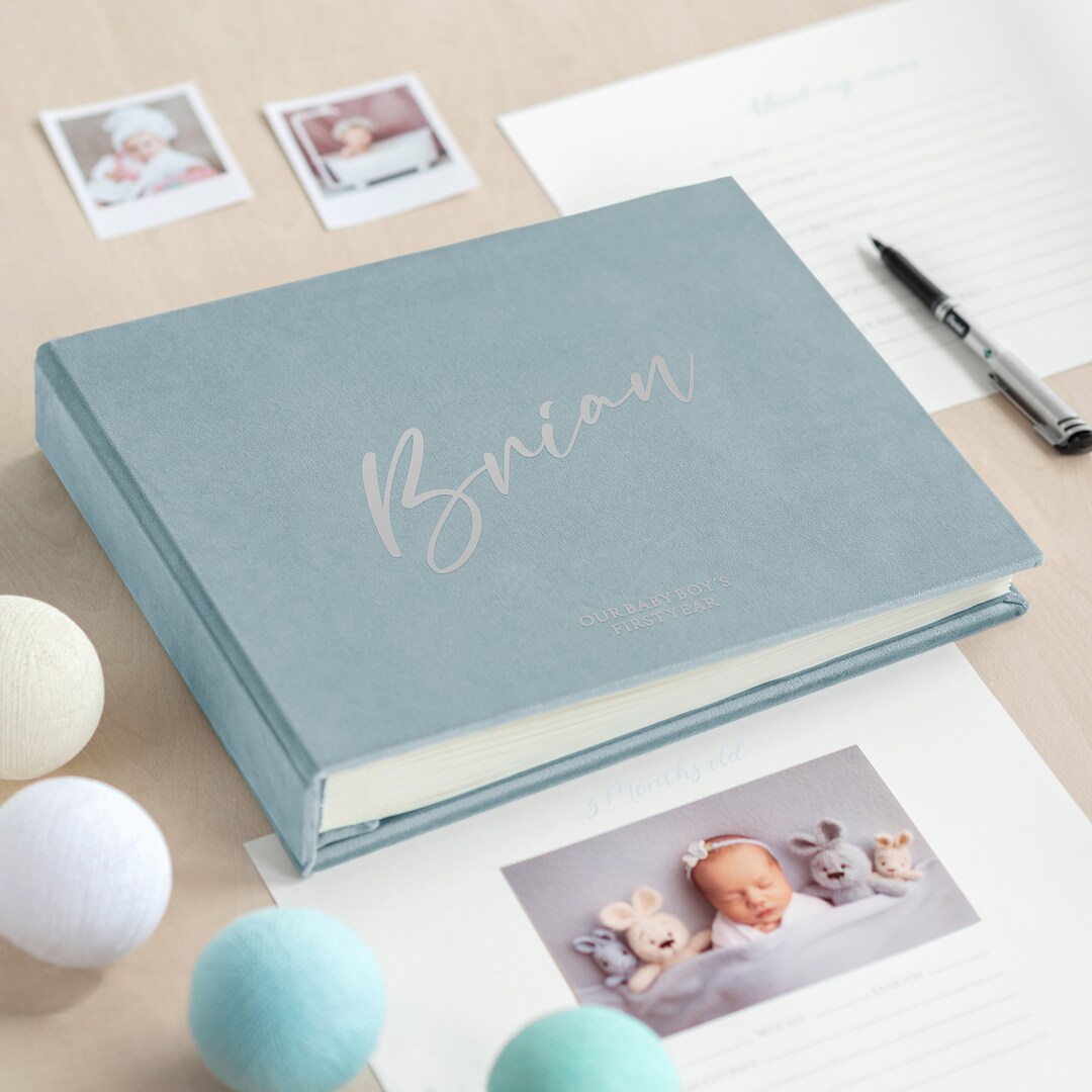 First Year Baby Memory Book, Personalized Baby Album, Modern Baby ...