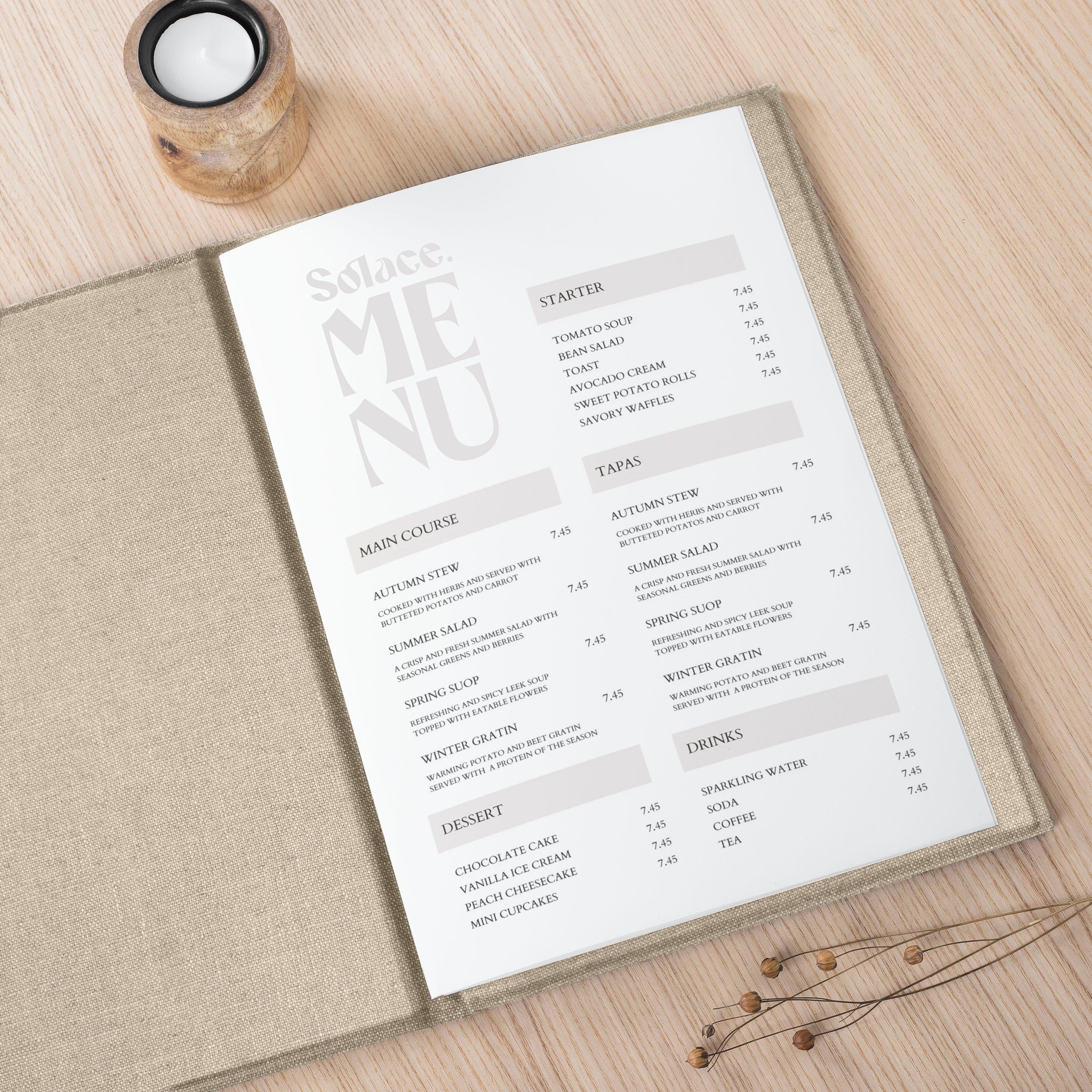 Personalized Menu Covers With Elastic Band | Custom Linen Menu Holders ...