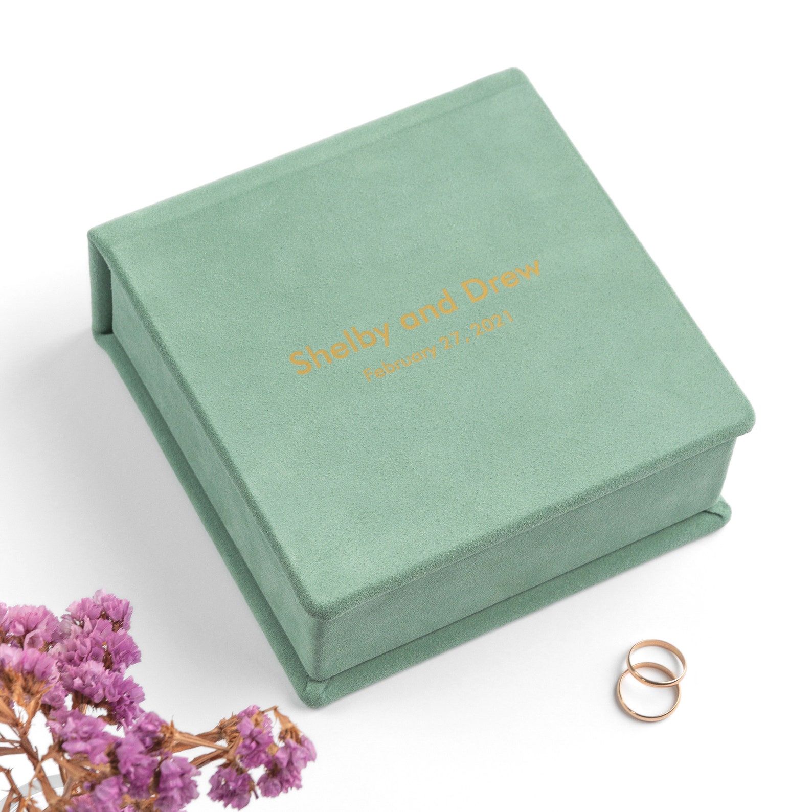 Green Wedding Ring Box Suede Ring Box Ring Bearer Box With | Etsy