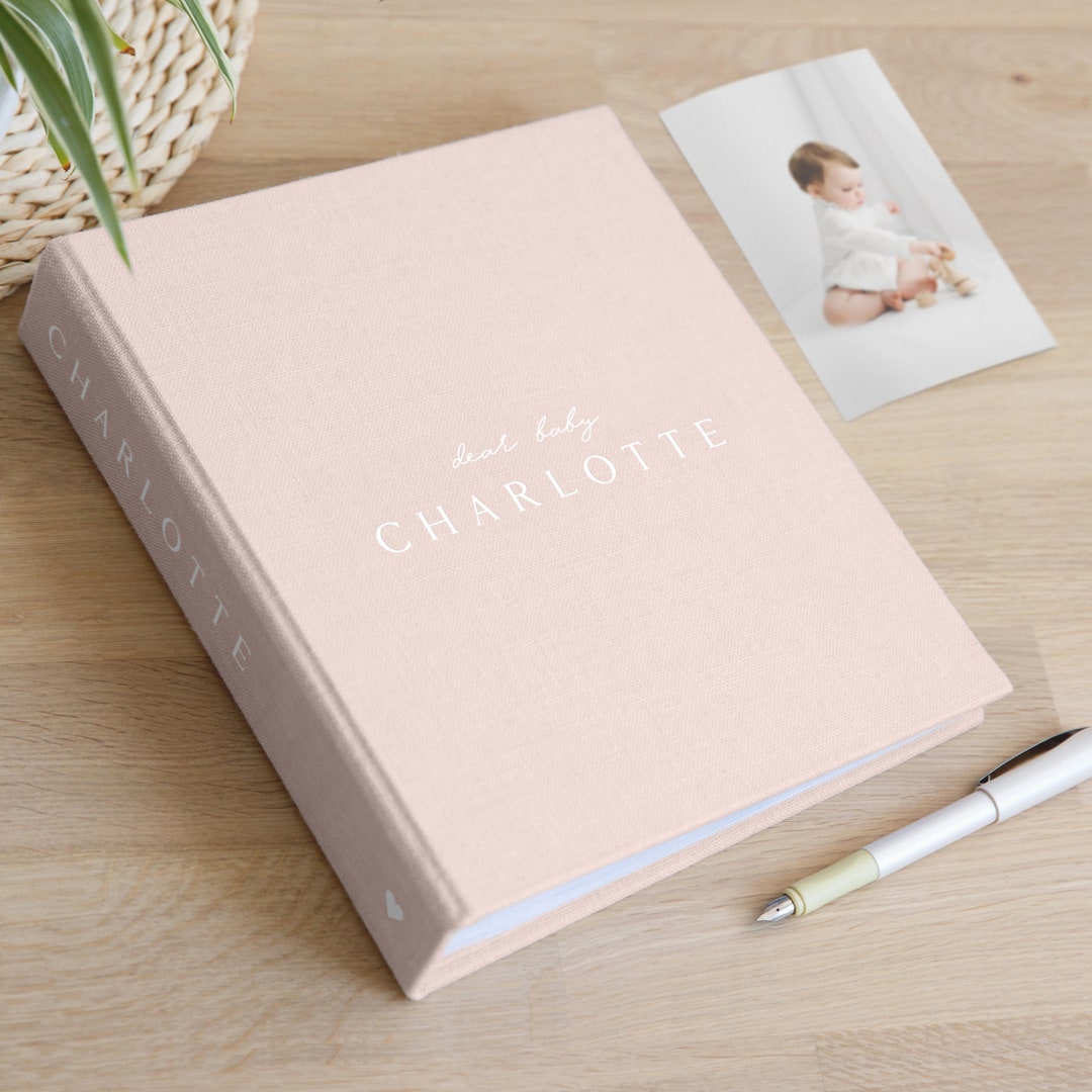 Baby Photo Album With Sleeves for 40-400 4x6 Photos | Linen Baby Girl ...