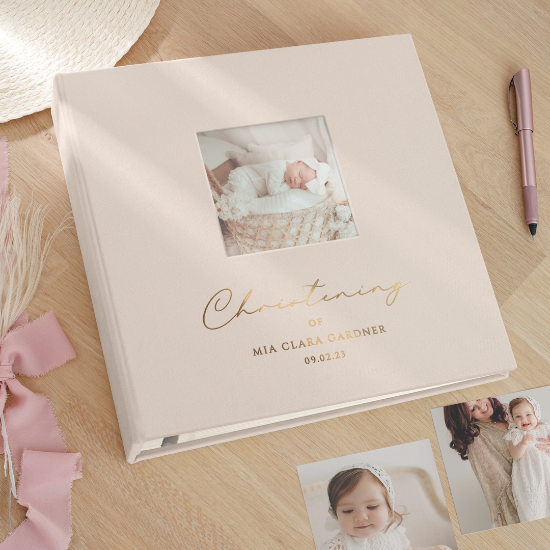 Personalized Baby Baptism Memory Album With Photo Window | Velvet Photo ...