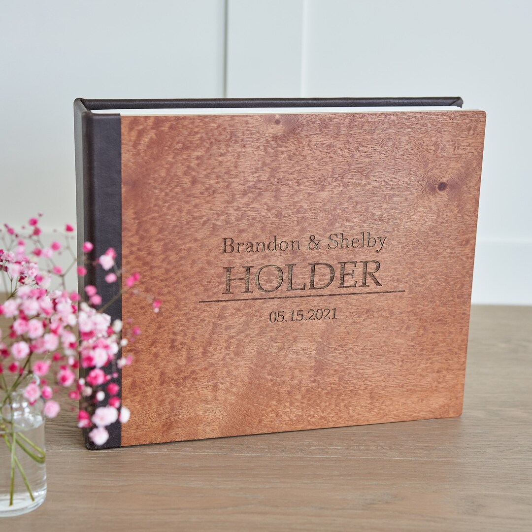 Traditional Book Bound Wedding Photo Album, Wooden and Leather Cover ...