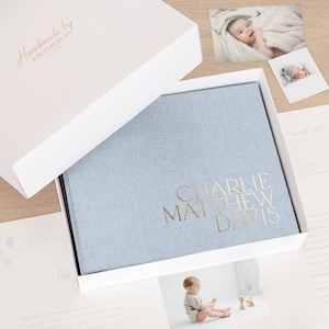 First Year Baby Boy Memory Book, Personalized Linen Baby Girl Photo ...