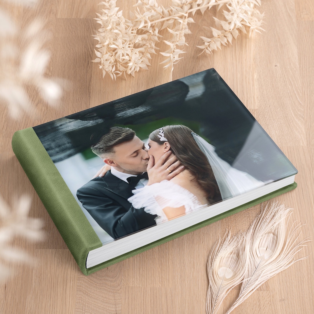 Leather Wedding Photo Album With Glass Cover | Luxury Lay Flat Photo ...