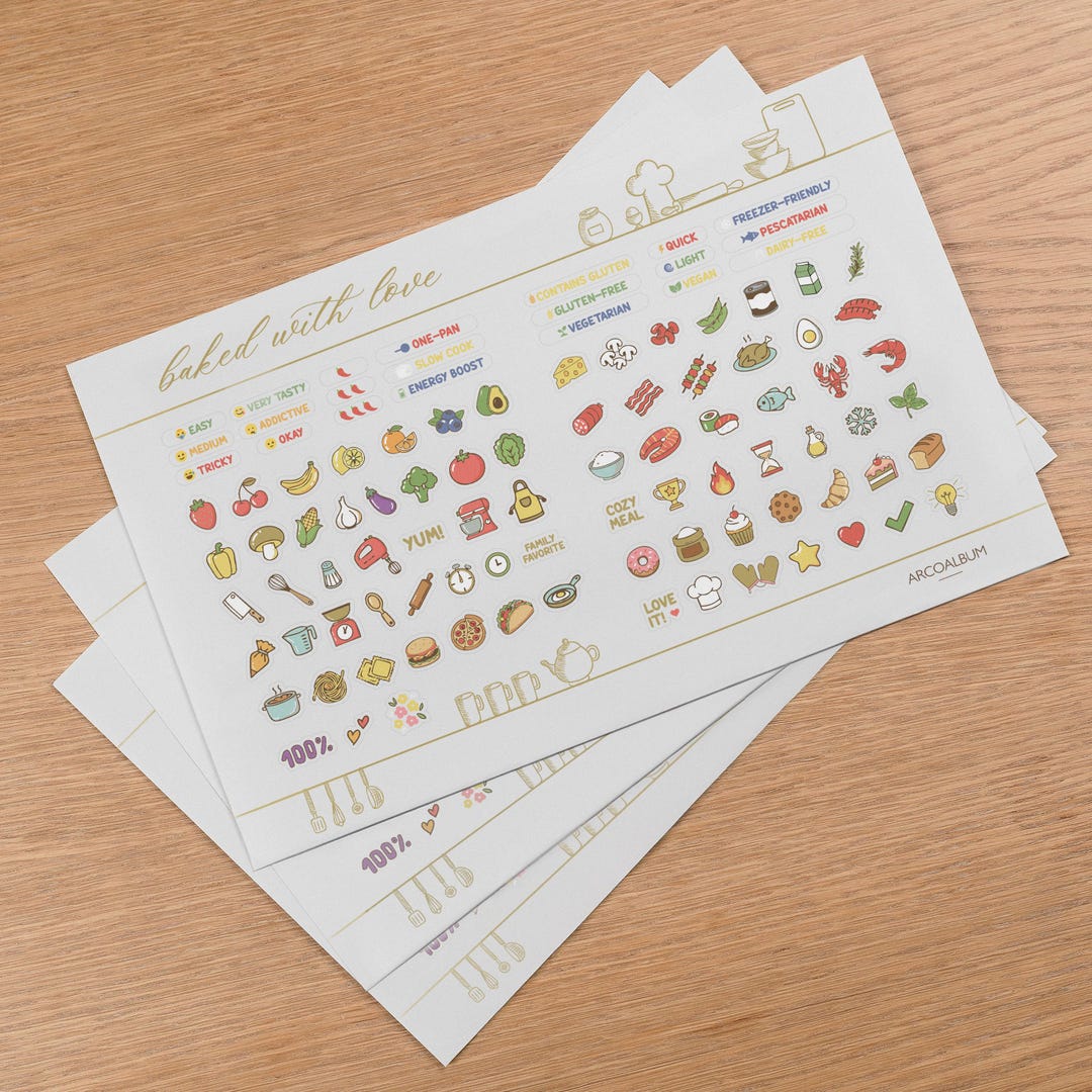 Recipe Book Emoji Sticker Set | Transparent Cooking Stickers | Fun ...