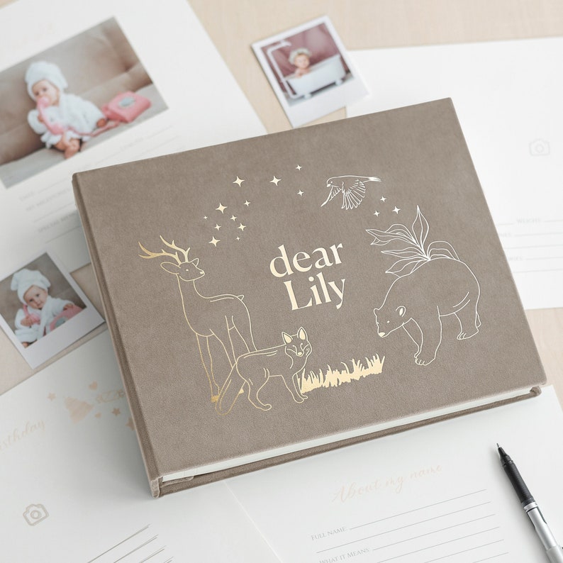 First Year Baby Memory Book, Personalized Baby Album, Modern Baby ...