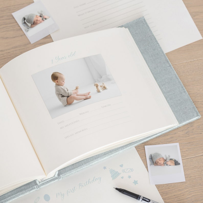 First Year Baby Boy Memory Book, Personalized Linen Baby Girl Photo ...
