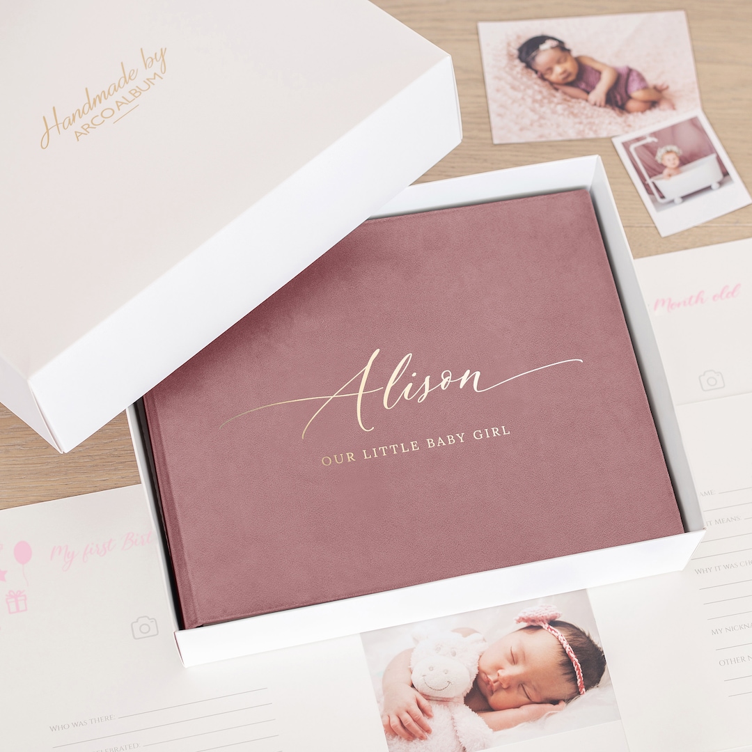 First Year Baby Memory Book, Personalized Blush Pink Baby Album, Modern ...