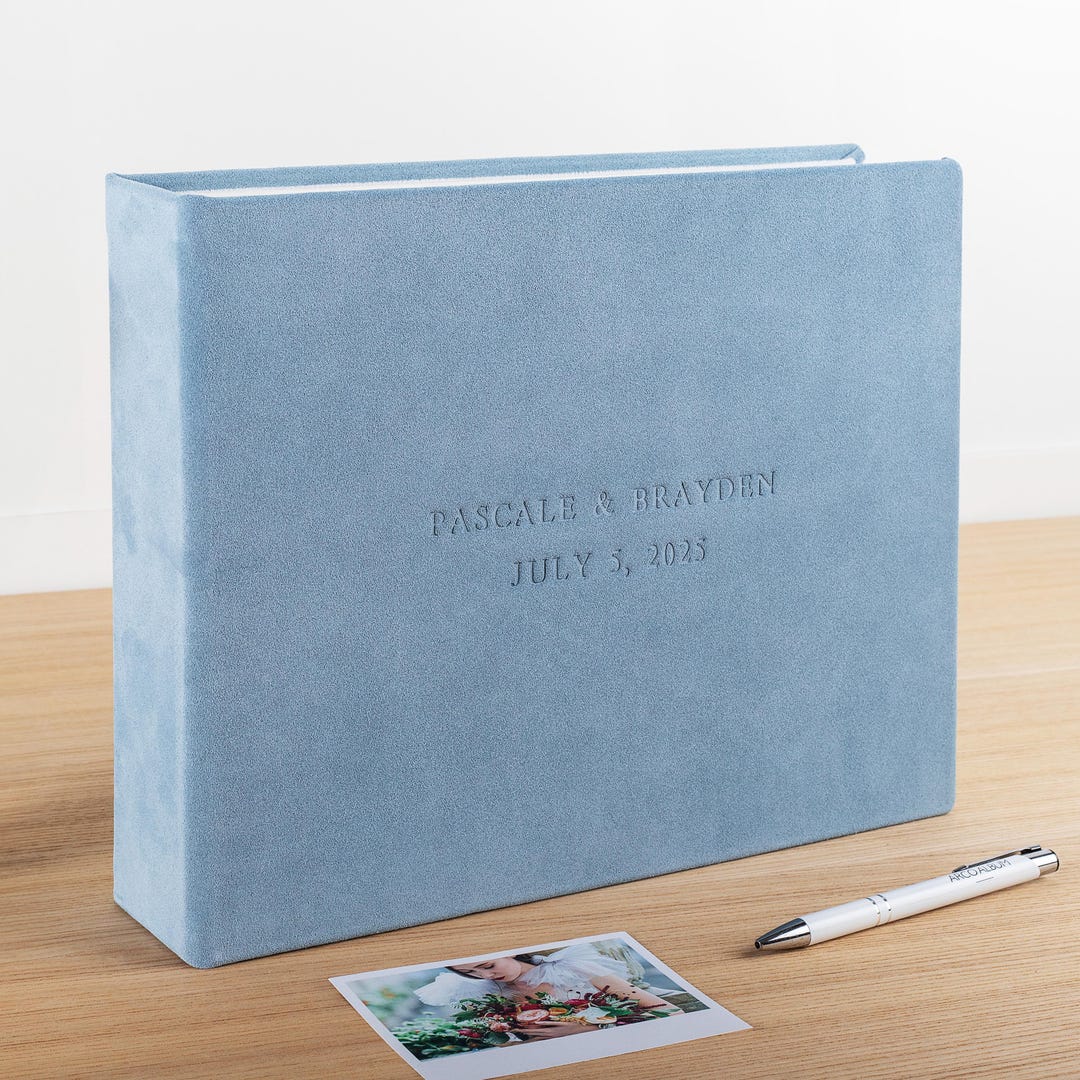 Pale Blue Suede Wedding Guest Book Alternative, Wedding Photo Album for ...