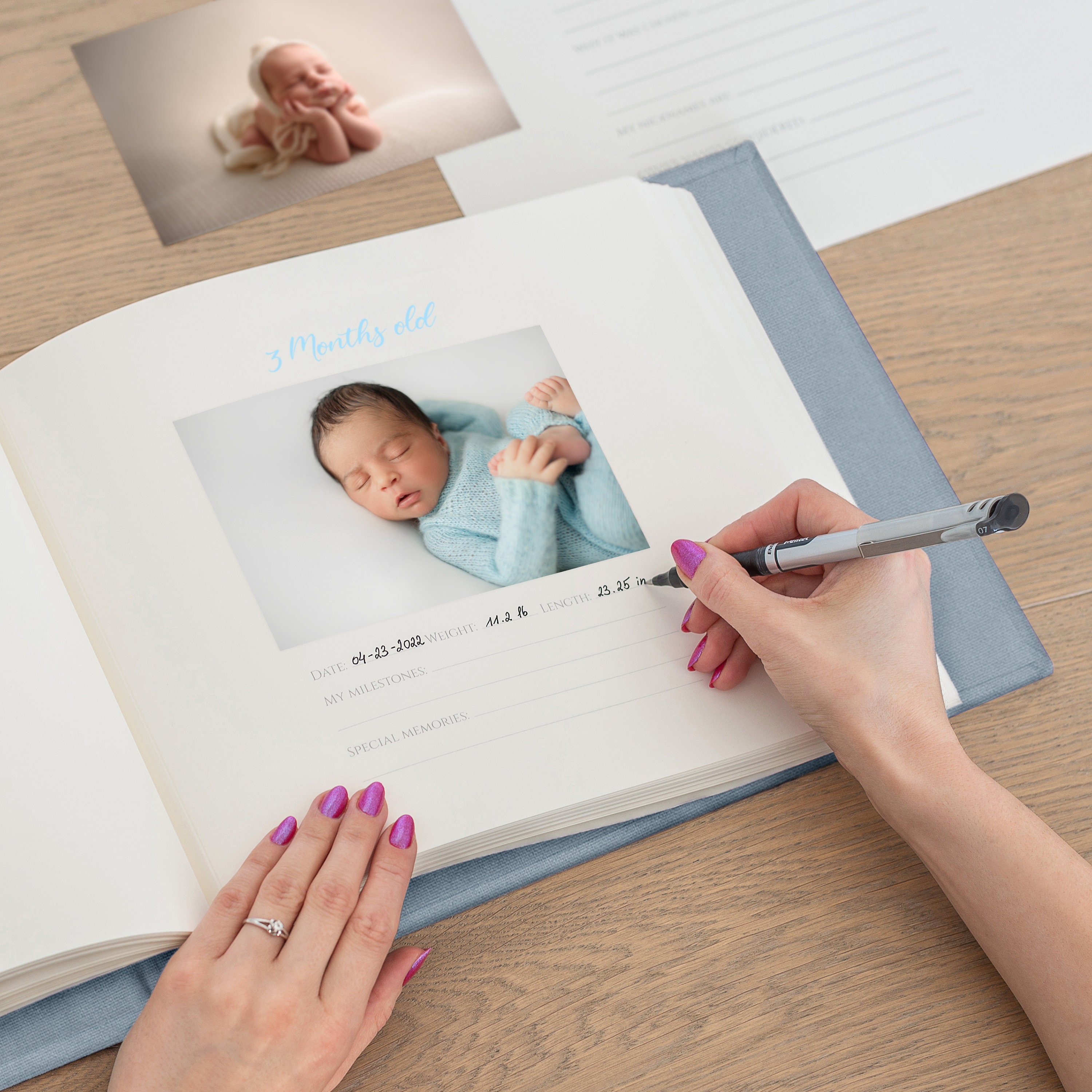 First Year Baby Boy Memory Book, Gold Foil Personalized Baby Album ...