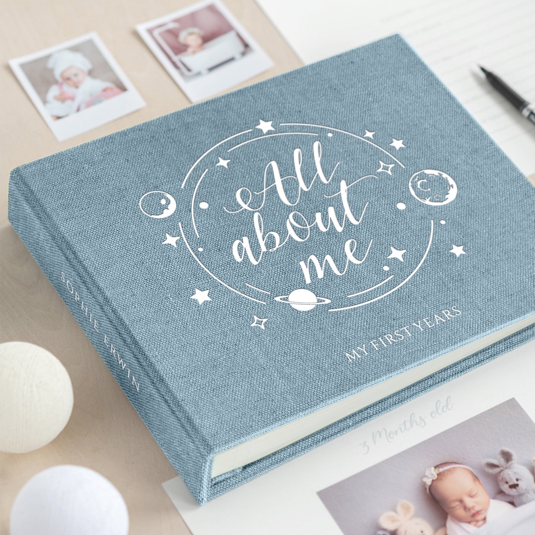 Personalized Baby Memory Book, Linen Baby Boy Photo Album, Baby First ...