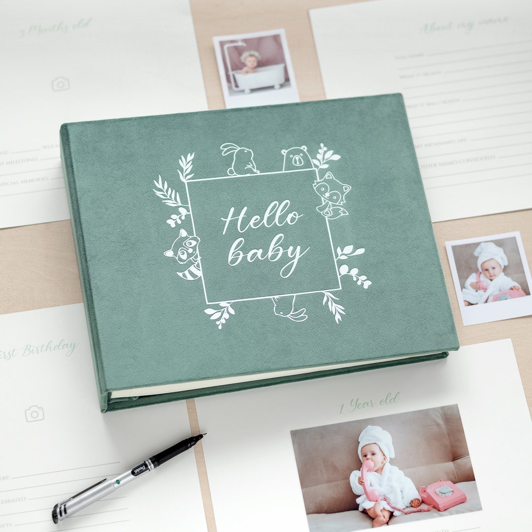 First Year Baby Memory Book, Personalized Baby Album, Modern Baby ...