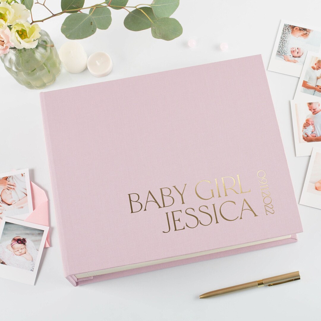 First Year Baby Girl Memory Book, Personalized Baby Album, Modern Baby ...