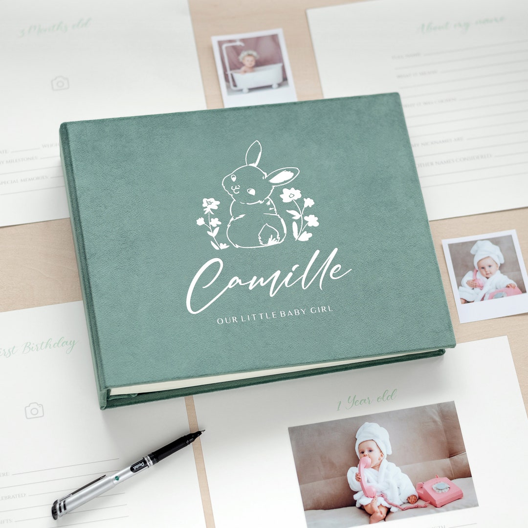 First Year Baby Memory Book, Personalized Blush Pink Baby Album, Modern ...
