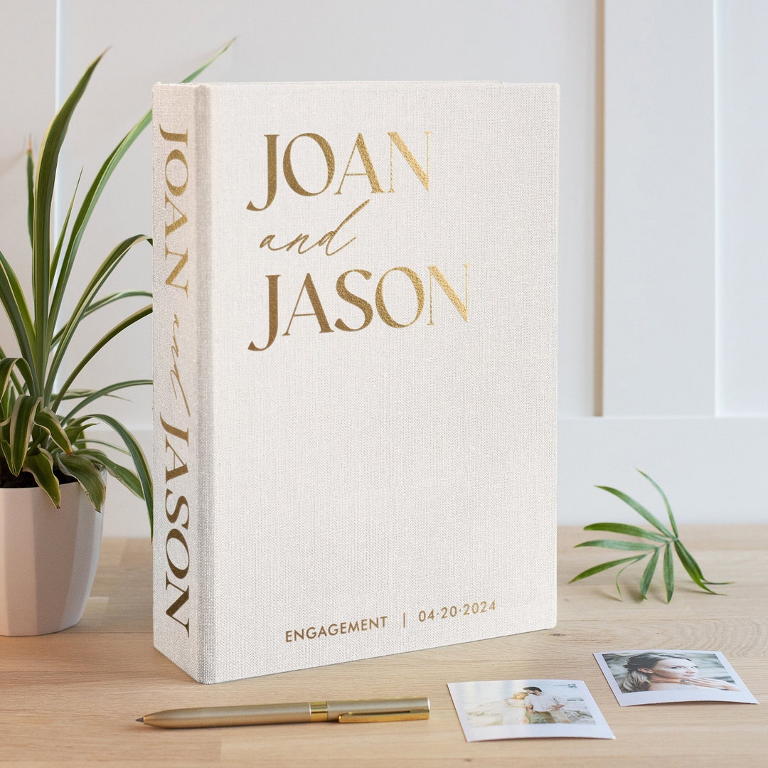 Linen Wedding Engagement Guest Book | Personalized Vertical Photo ...