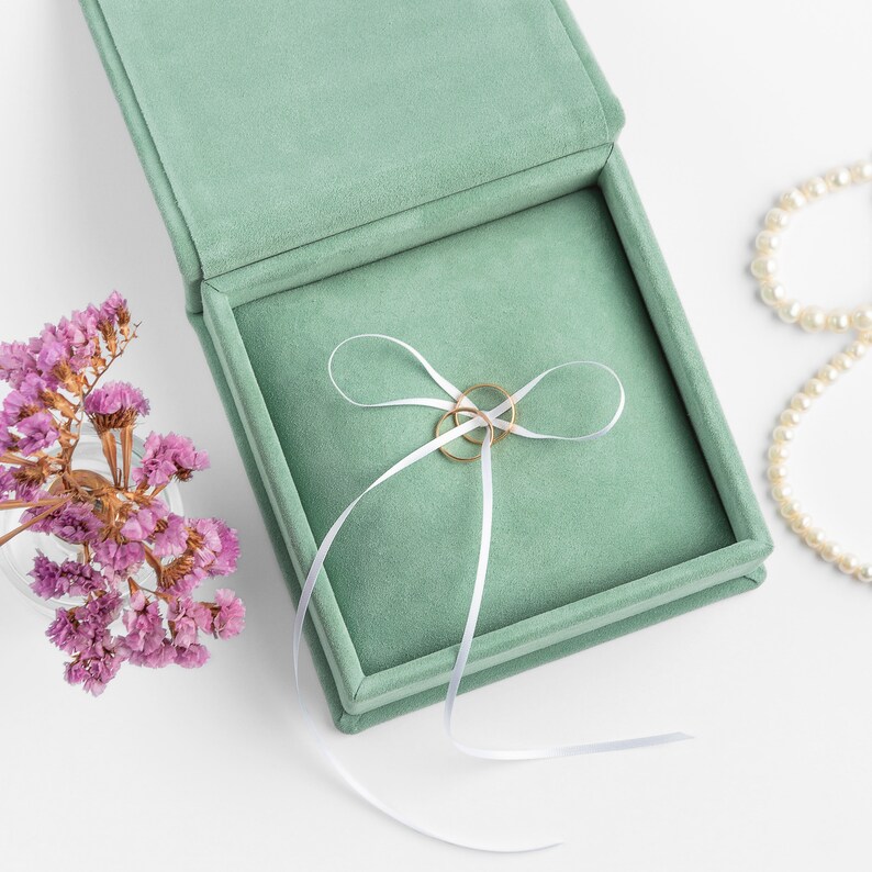 Green Wedding Ring Box Suede Ring Box Ring Bearer Box With - Etsy