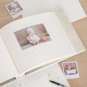 Personalized Baby Memory Book, Linen Baby Boy Photo Album, Baby First ...
