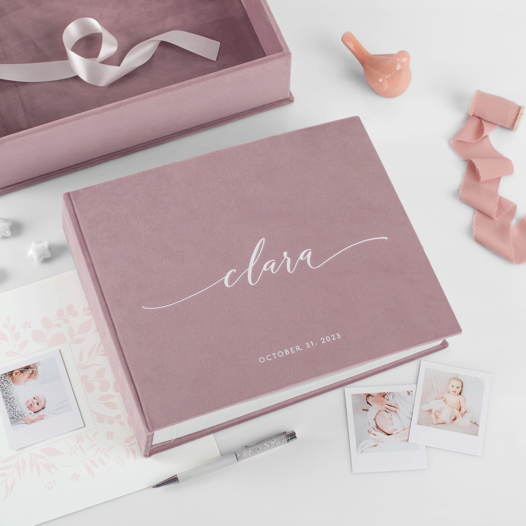 First Year Baby Memory Book, Personalized Blush Pink Baby Album, Modern ...