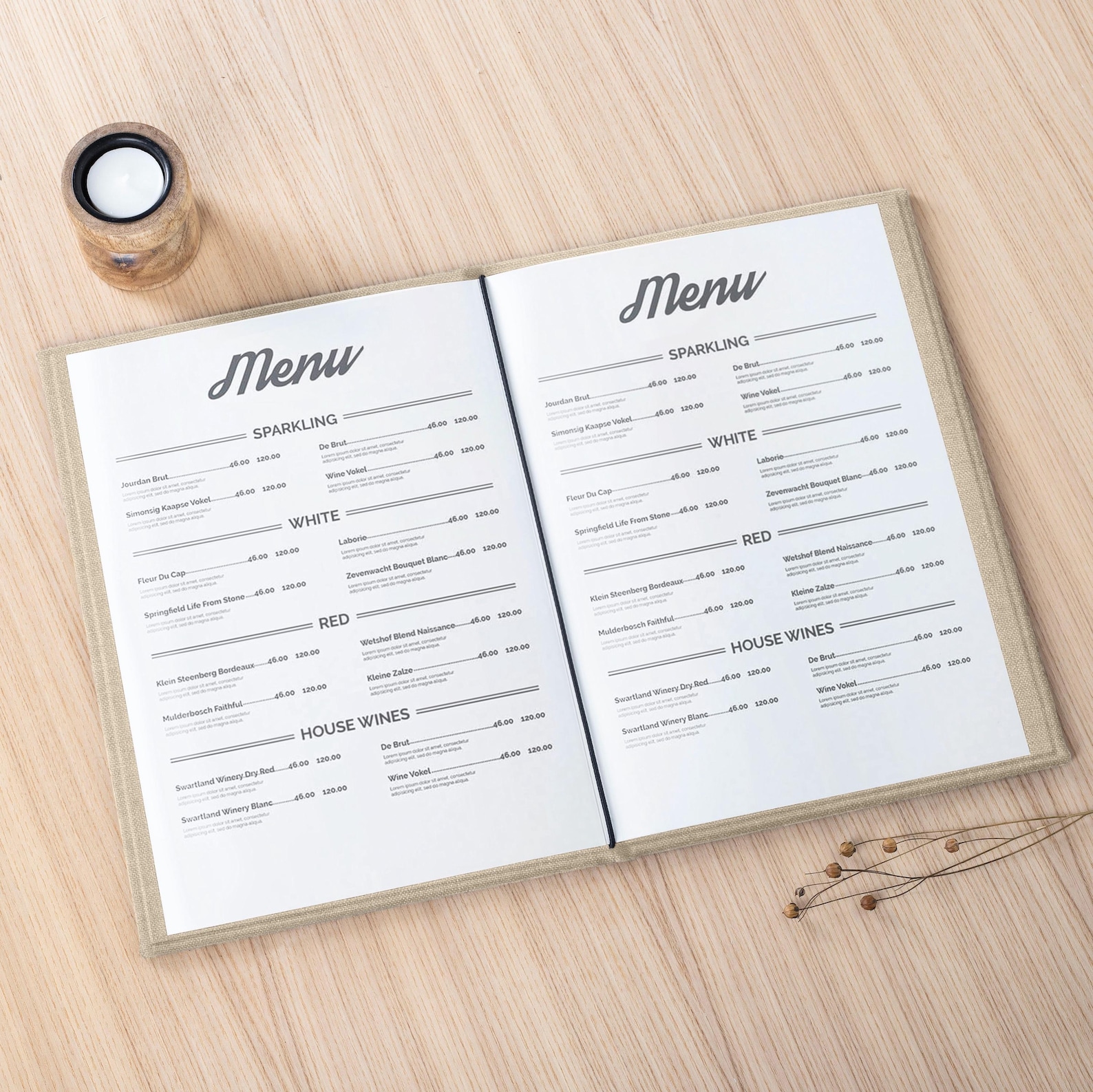 Personalized Menu Covers With Elastic Band | Custom Linen Menu Holders ...