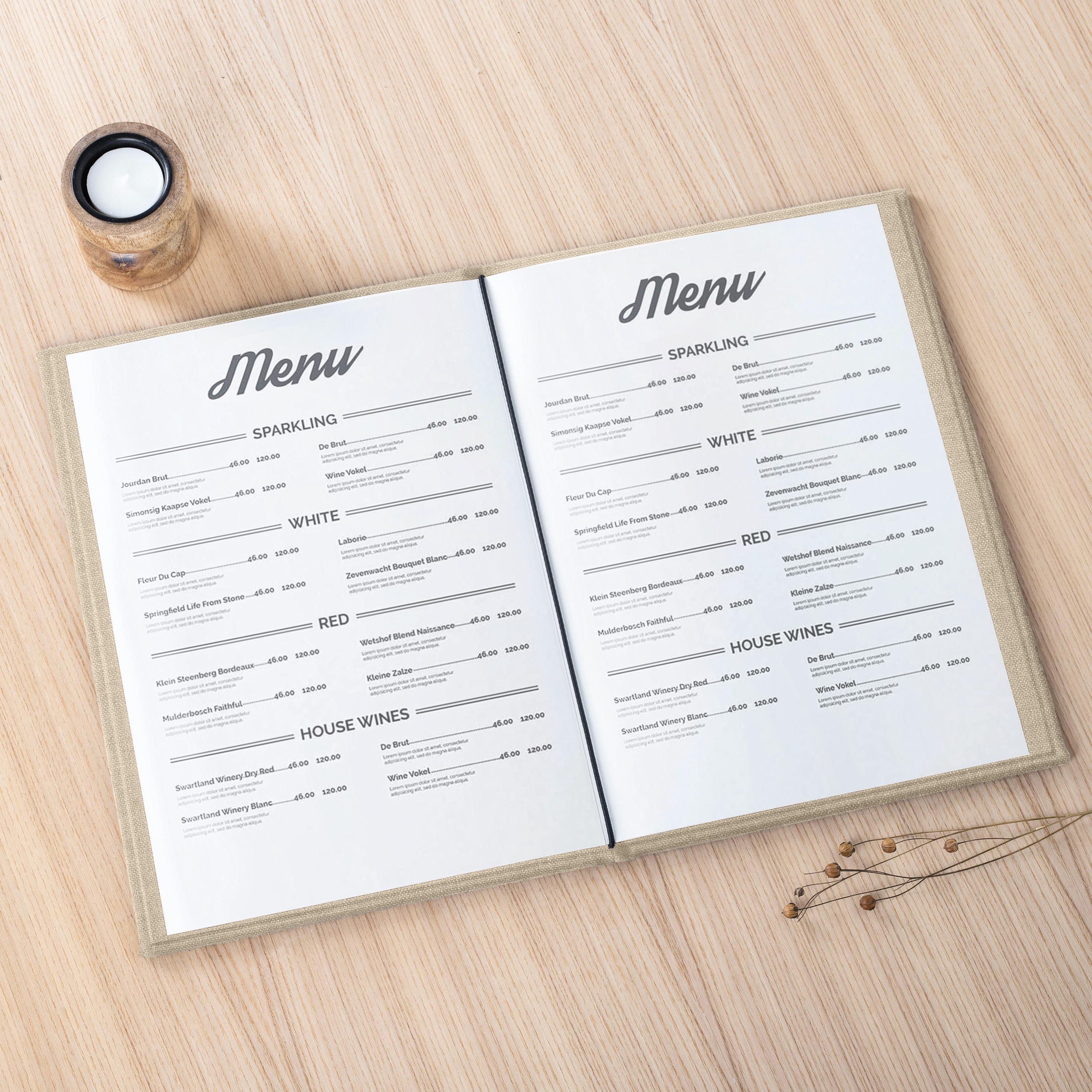 Personalized Menu Books With Elastic Band | Custom Restaurant Menu ...